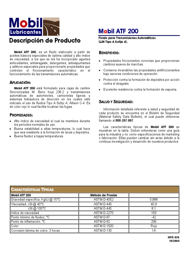 Mobil ATF 200 | Descargar gratis PDF | Lubricante | Industrias