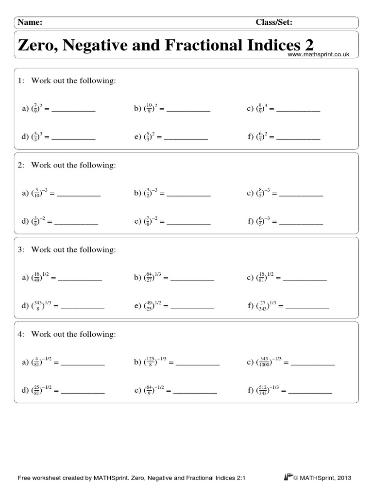 N Zero Negative and Fractional Indices 2 | PDF | Teaching Mathematics