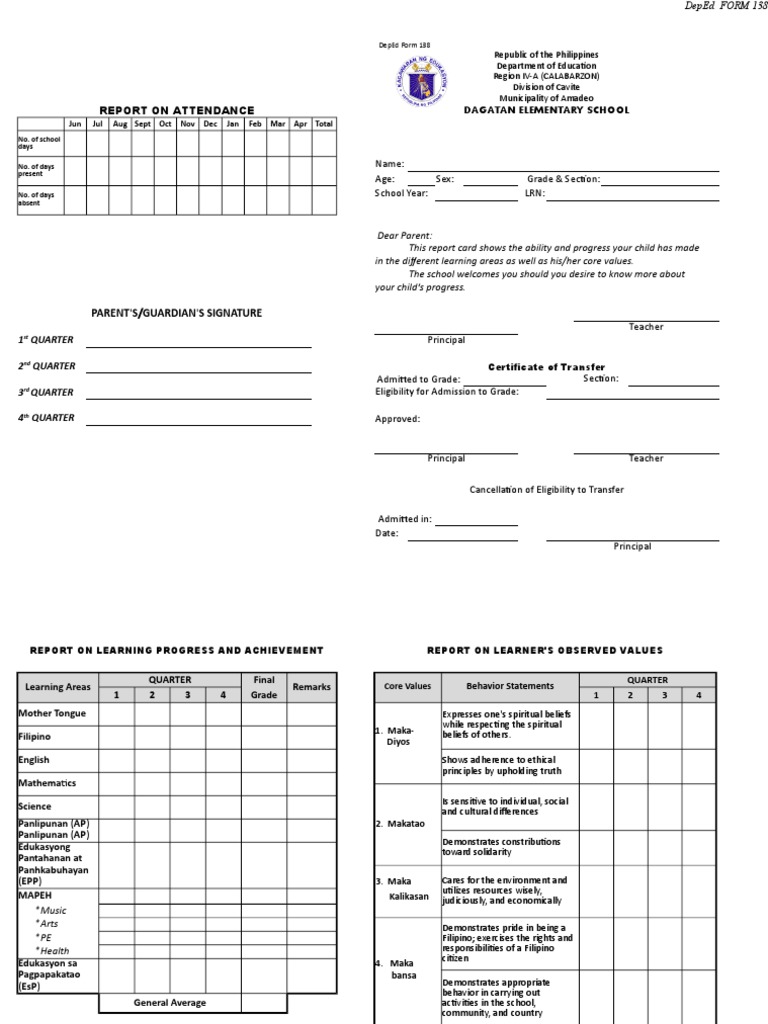 FORM 138 Kto12 Elementary | Cognition | Psychology & Cognitive Science