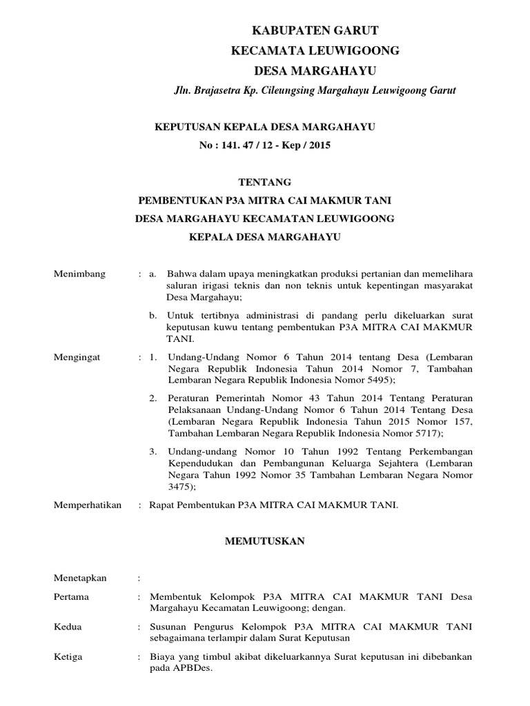 Contoh Surat Pengukuhan | PDF