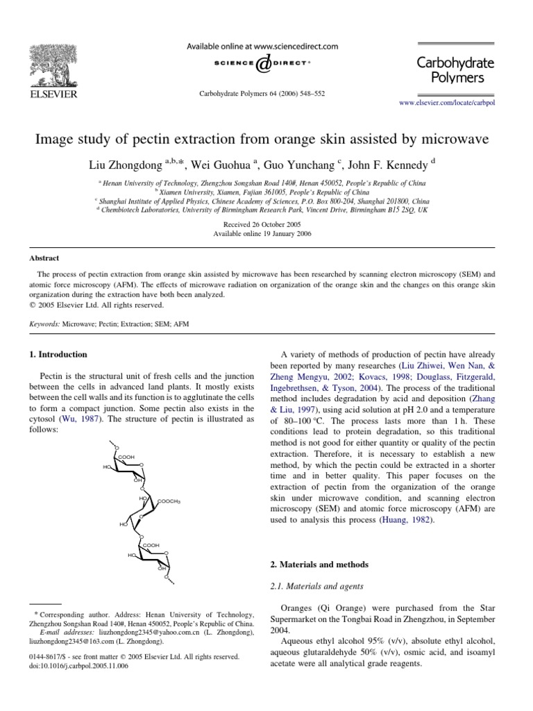 Image Study of Pectin Extraction From Orange Skin Assisted by Microwave ...