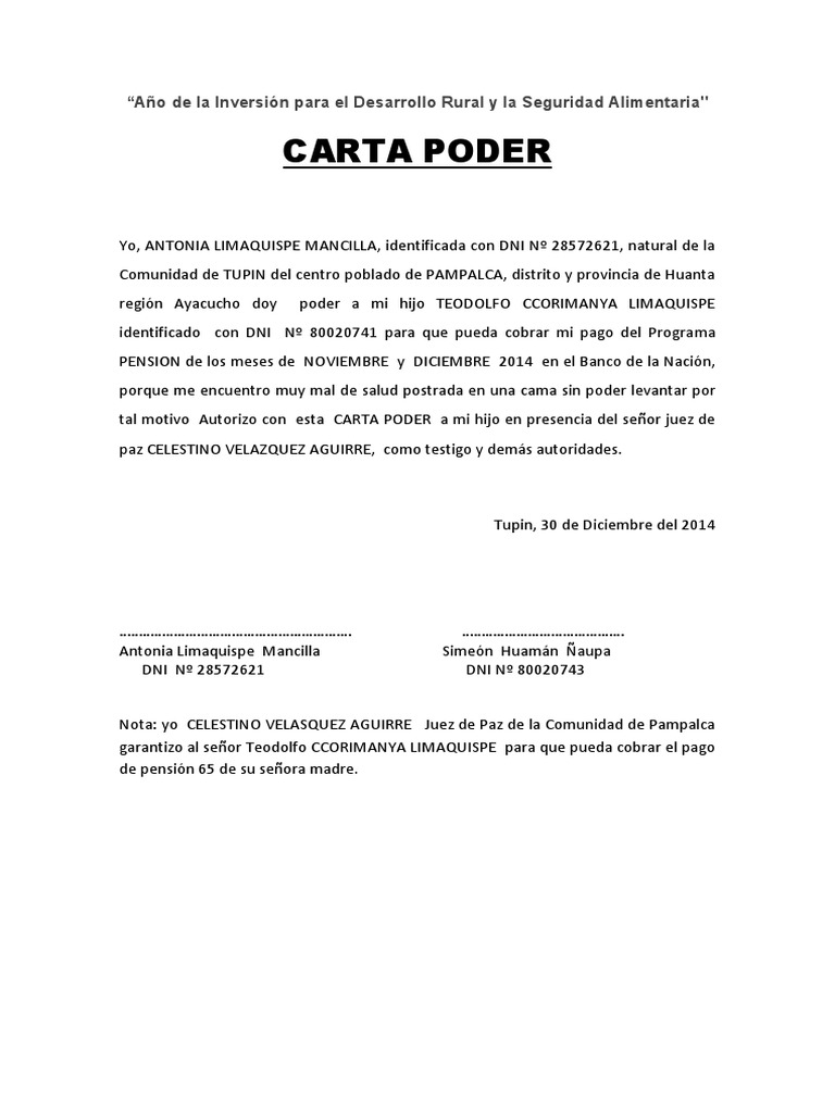Carta Poder Limaquispe | PDF