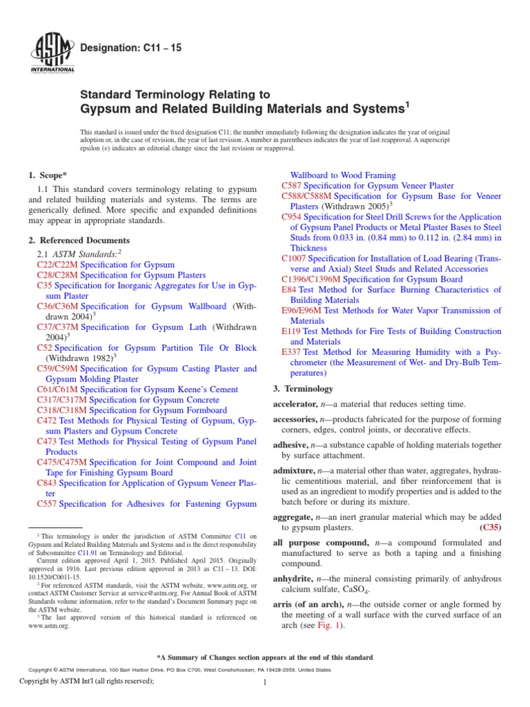 ASTM C11-15a Standard Terminology Relating To Gypsum and Related ...