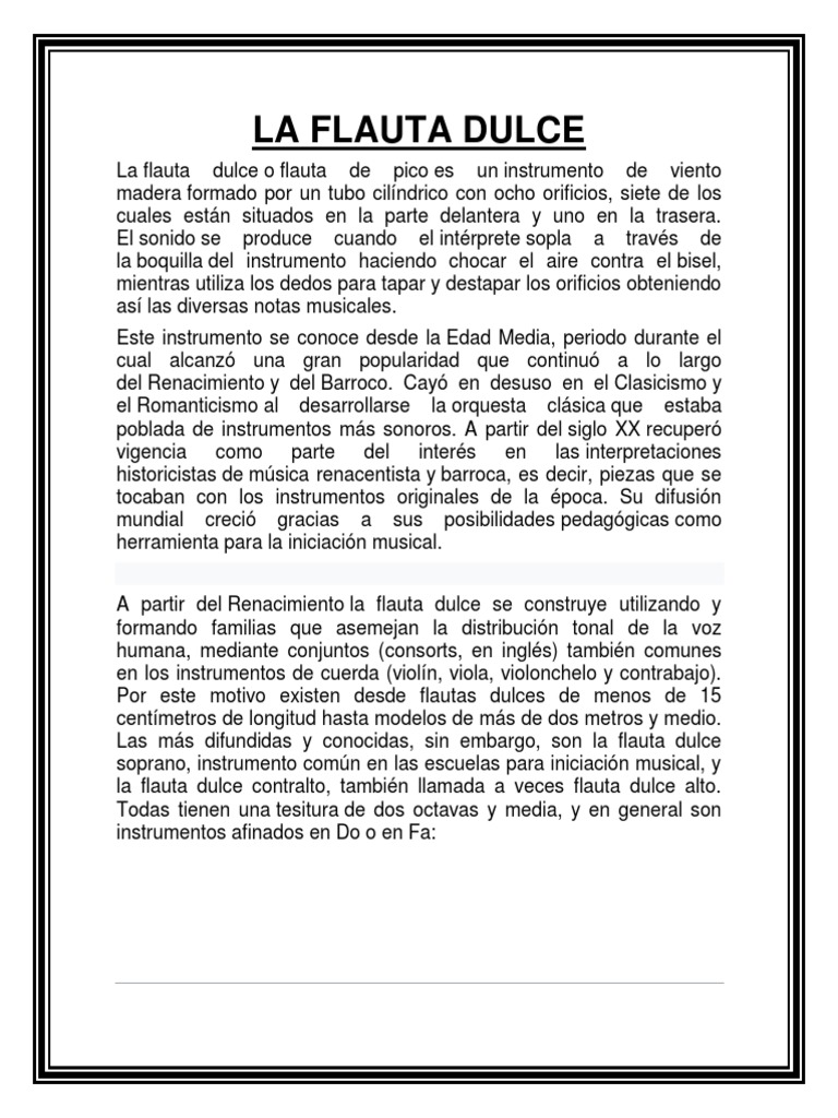 Información sobre la flauta dulce | PDF | Grabadora (instrumento ...