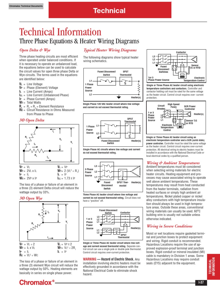 Calculating Three Phase Heater Circuit Values and Typical Heating ...