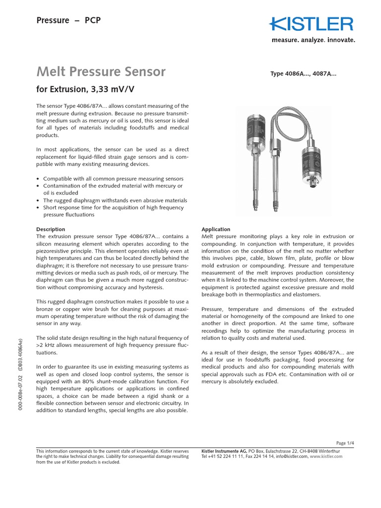 Monitor Extrusion Melt Pressure with PCP Sensor | PDF | Extrusion | Sensor