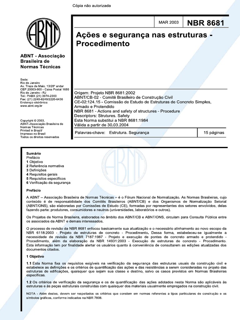 NBR 8681 - Ações e Segurança Nas Estruturas | PDF