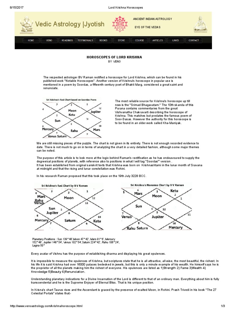Lord Krishna's Astrological Analysis | PDF | Planets In Astrology ...