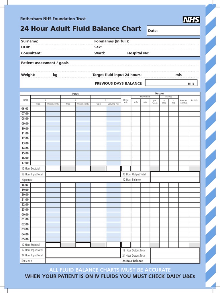 24hr Fluid Balance ADULT Chart - v3 | PDF | Medical Specialties ...