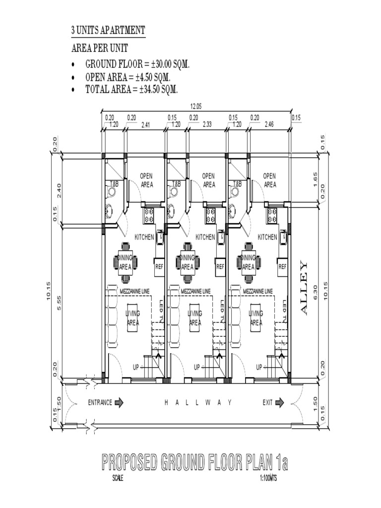 3 Units Apartment Floor Plans with Dimensions | PDF