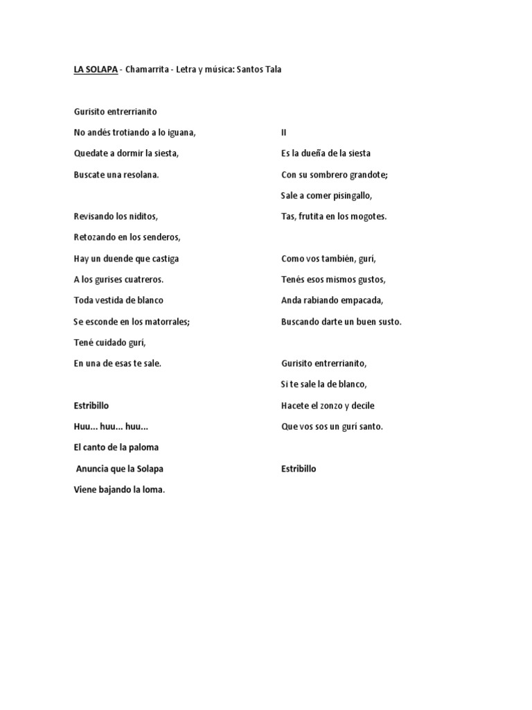 La Solapa Letra | PDF