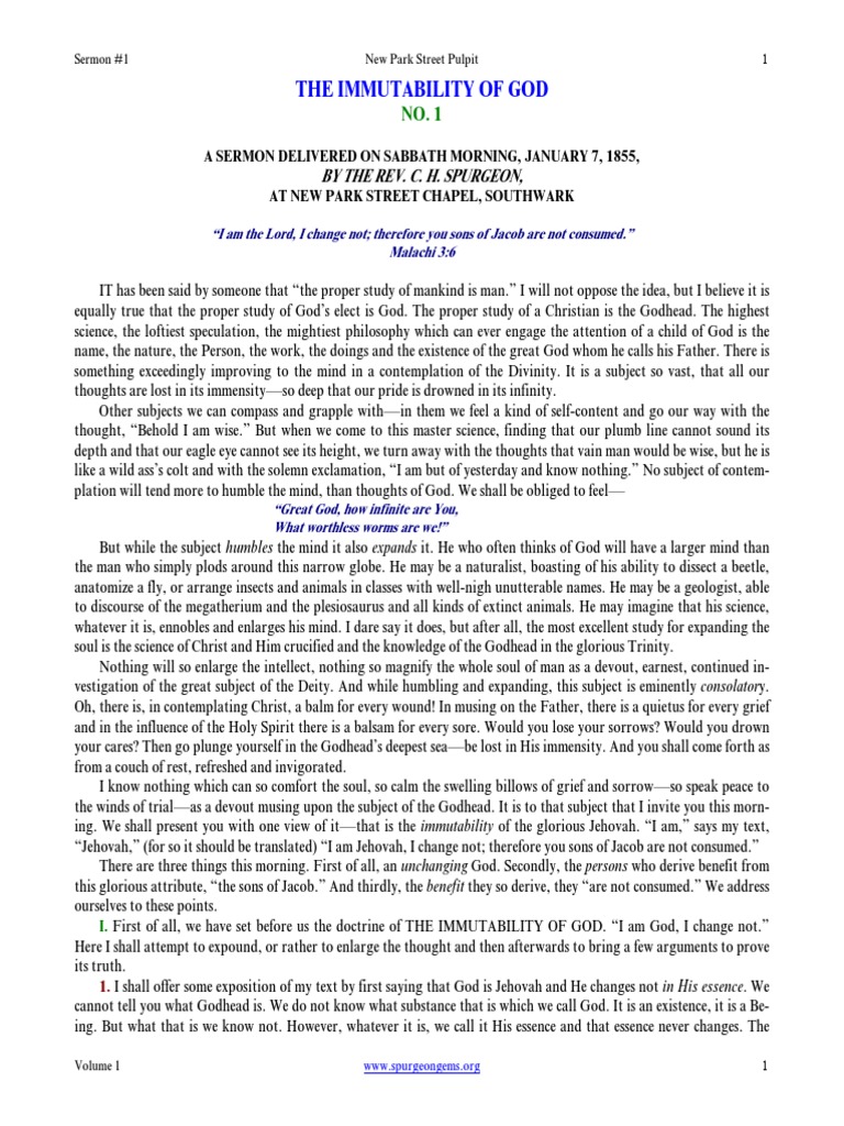 The Immutability of God - Spurgeon | PDF | Jacob | God