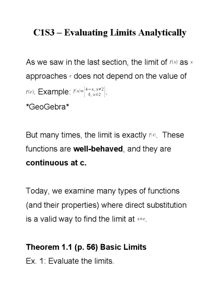 C1S3 - Evaluating Limits Analytically | PDF | Teaching Methods & Materials | Science & Mathematics