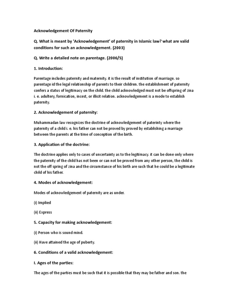 Acknowledgement of Paternity | Legitimacy (Family Law) | Parent