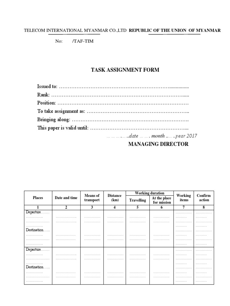 Task Assignment Form: No: /Taf-Tim | PDF | Services (Economics) | Payments