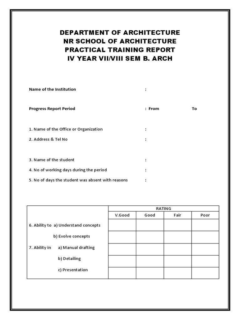 Department of Architecture NR School of Architecture Practical Training ...