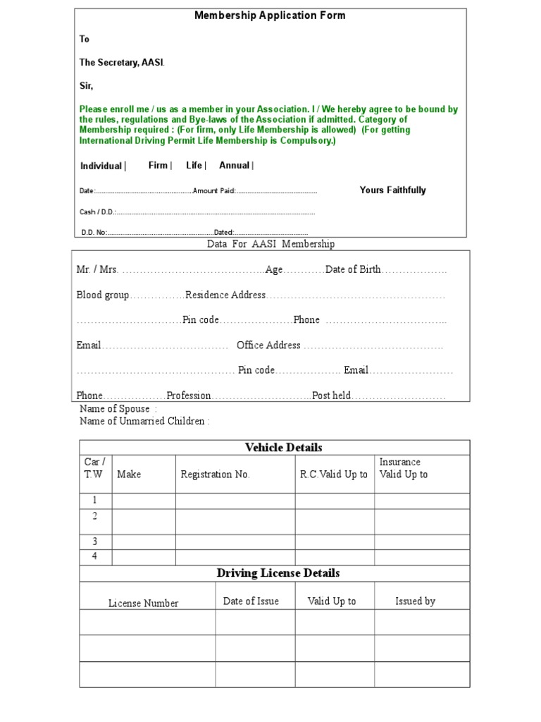 AASI Membership Application Form | PDF