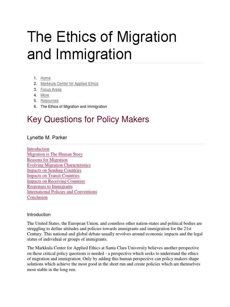 The Ethics of Migration and Immigration | PDF | Immigration | Human ...