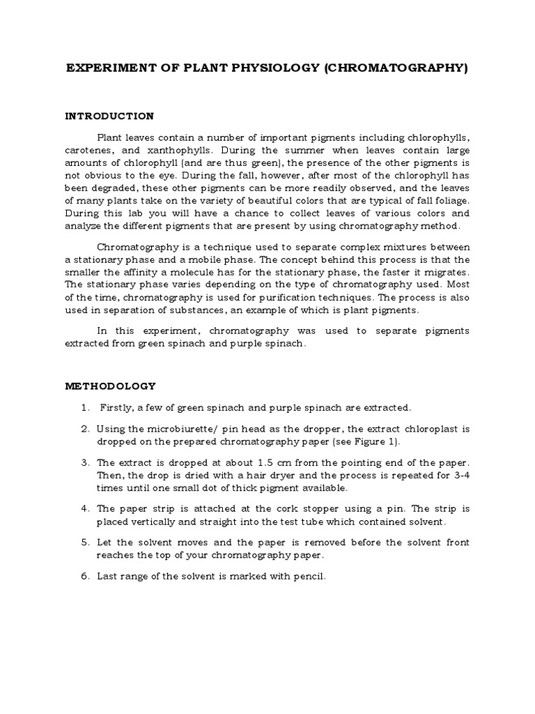 experiment of plant physiology | Chromatography | Chlorophyll