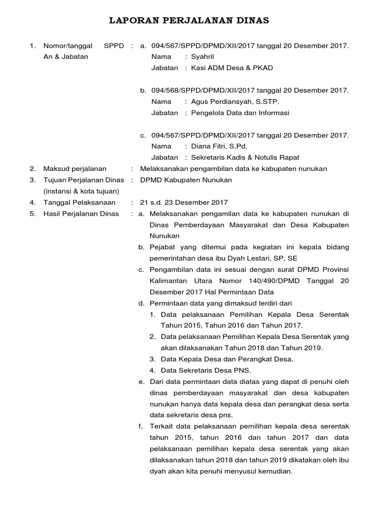 LAPORAN PERJALANAN DINAS Nunukan Pengambilan Data