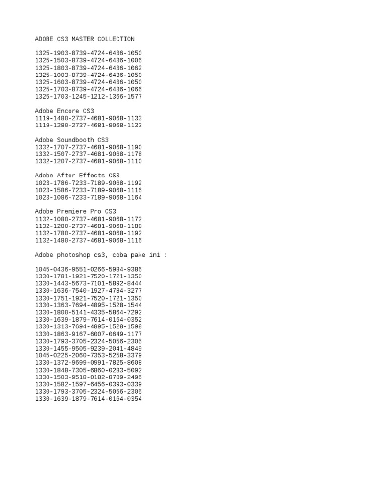 SERIAL KEY Adobe Master | PDF | Adobe Software | Software