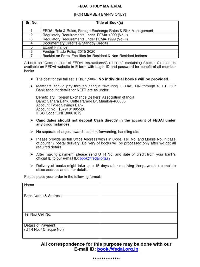FEDAI Study Material for Member Banks | PDF