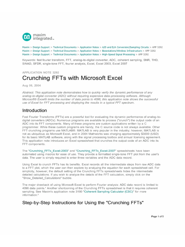 Microsoft Excel - Application Note - Crunching FFTs | PDF | Visual Basic For Applications ...
