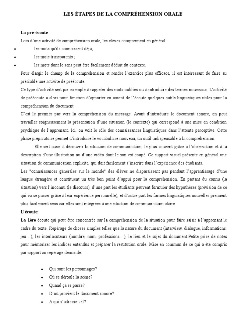 Les Etapes de La Compréhension Orale | Document | Conscience