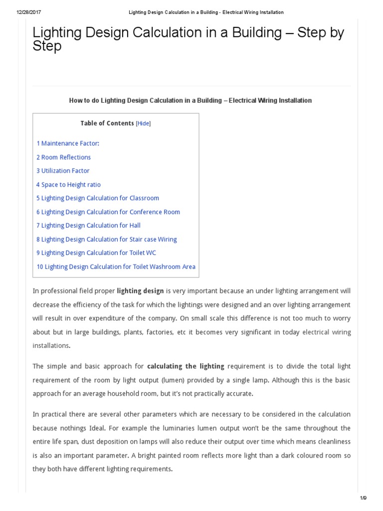 Lighting Design Calculation in A Building - Electrical Wiring ...