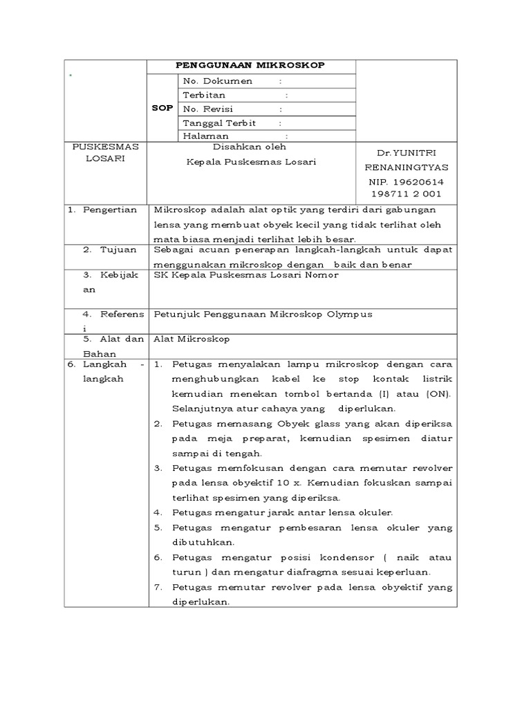 8.1.1.1 SOP Penggunaan Mikroskop | PDF