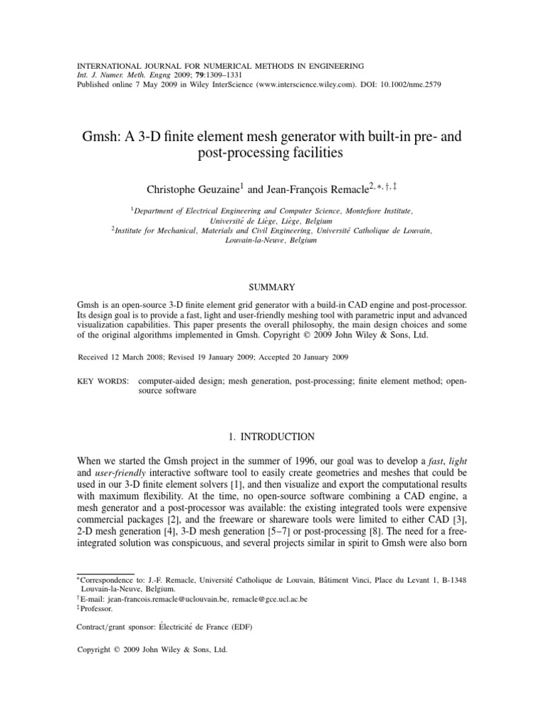 GMSH: A 3-D Finite Element Mesh Generator With Built-In Pre-And Post ...