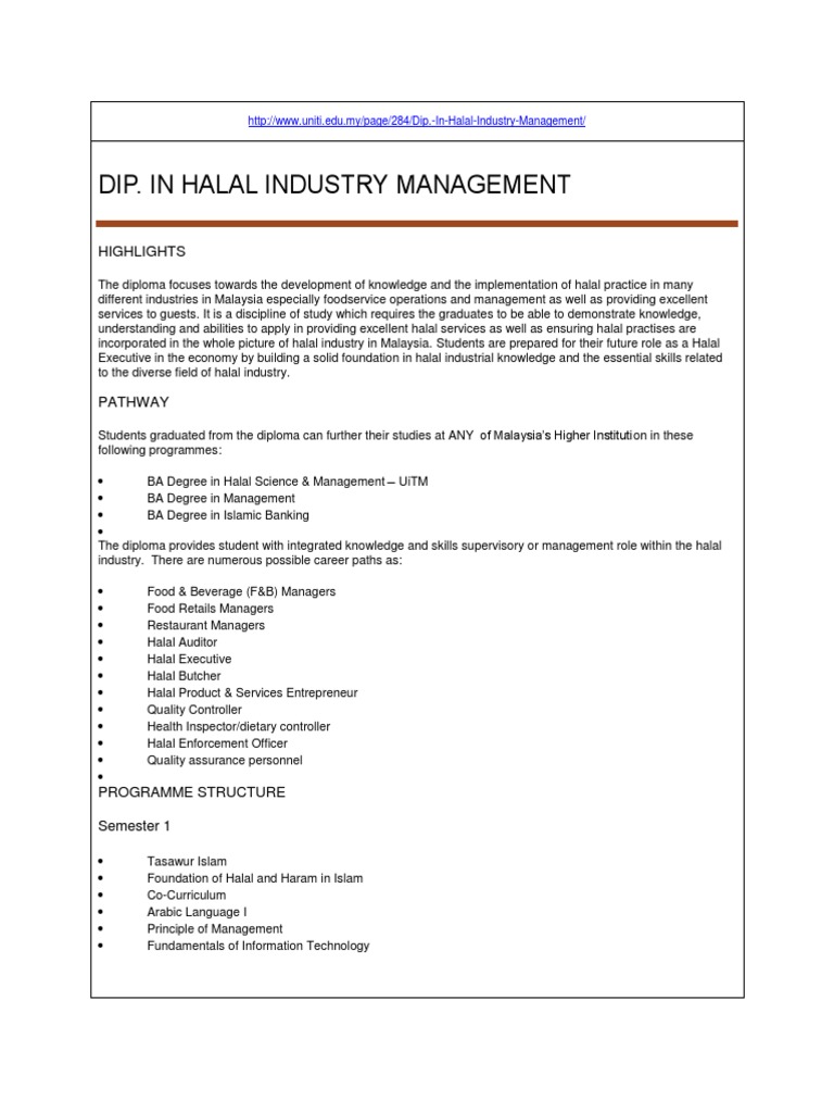 Dip. in Halal Industry Management | PDF | Bachelor's Degree | Academic ...