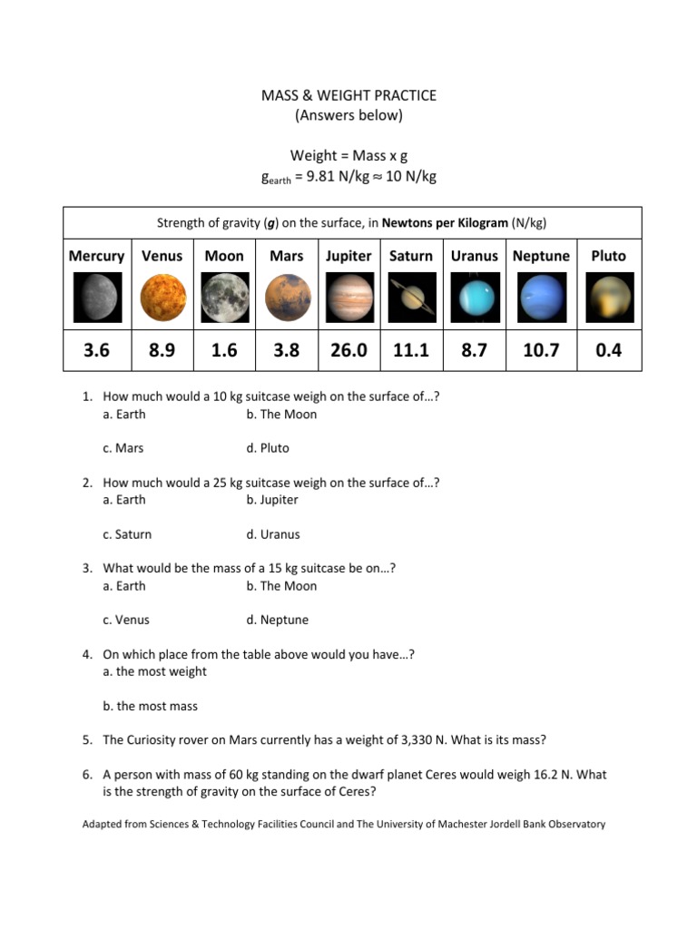 Mass Weight Practice | PDF | Weight | Kilogram