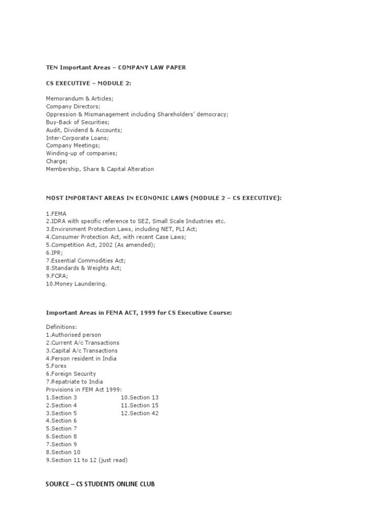 CS Executive Exam Study Guide | PDF | Securities (Finance) | Consumer ...