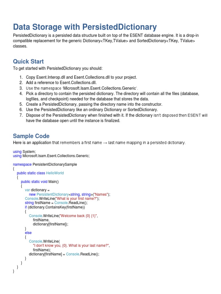 Persistent Dictionary | PDF | Cache (Computing) | Databases