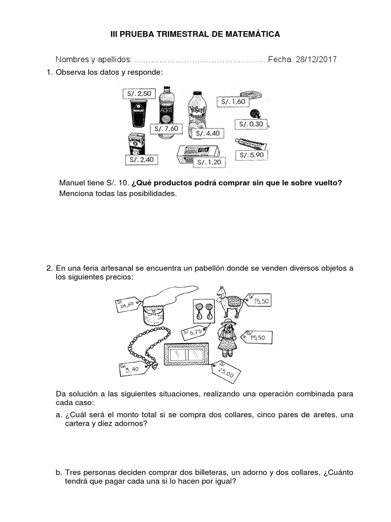 III Prueba Trimestral de Matemática | PDF