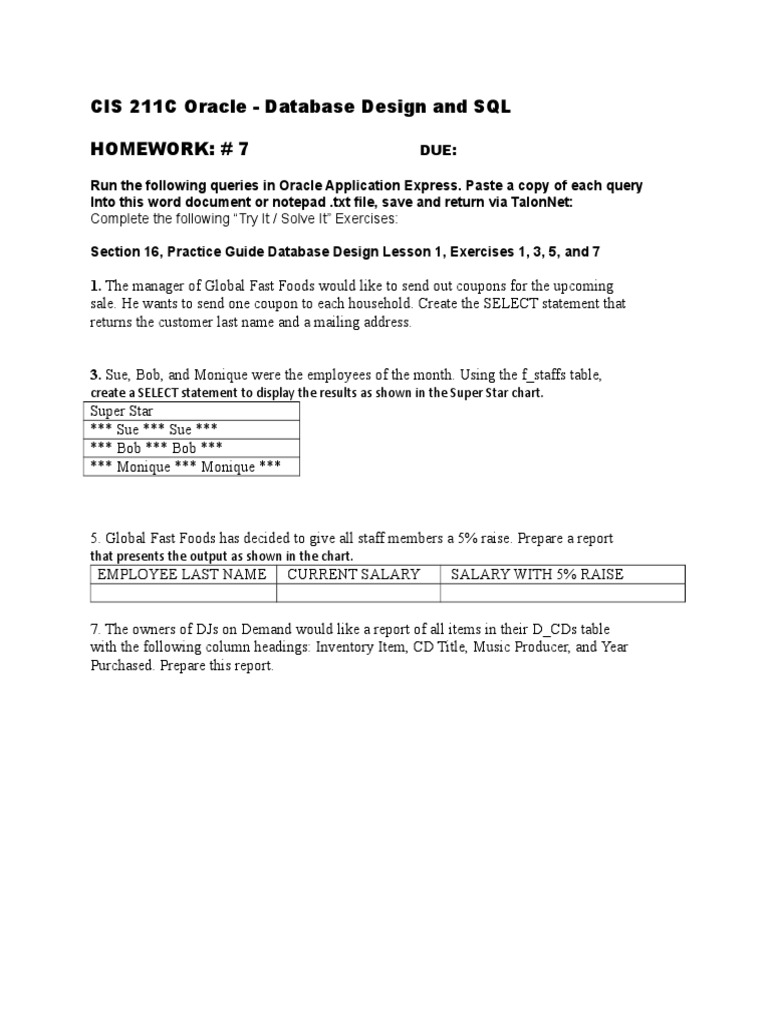 Homework 7 Fa 11 | PDF | Sql | Table (Database)