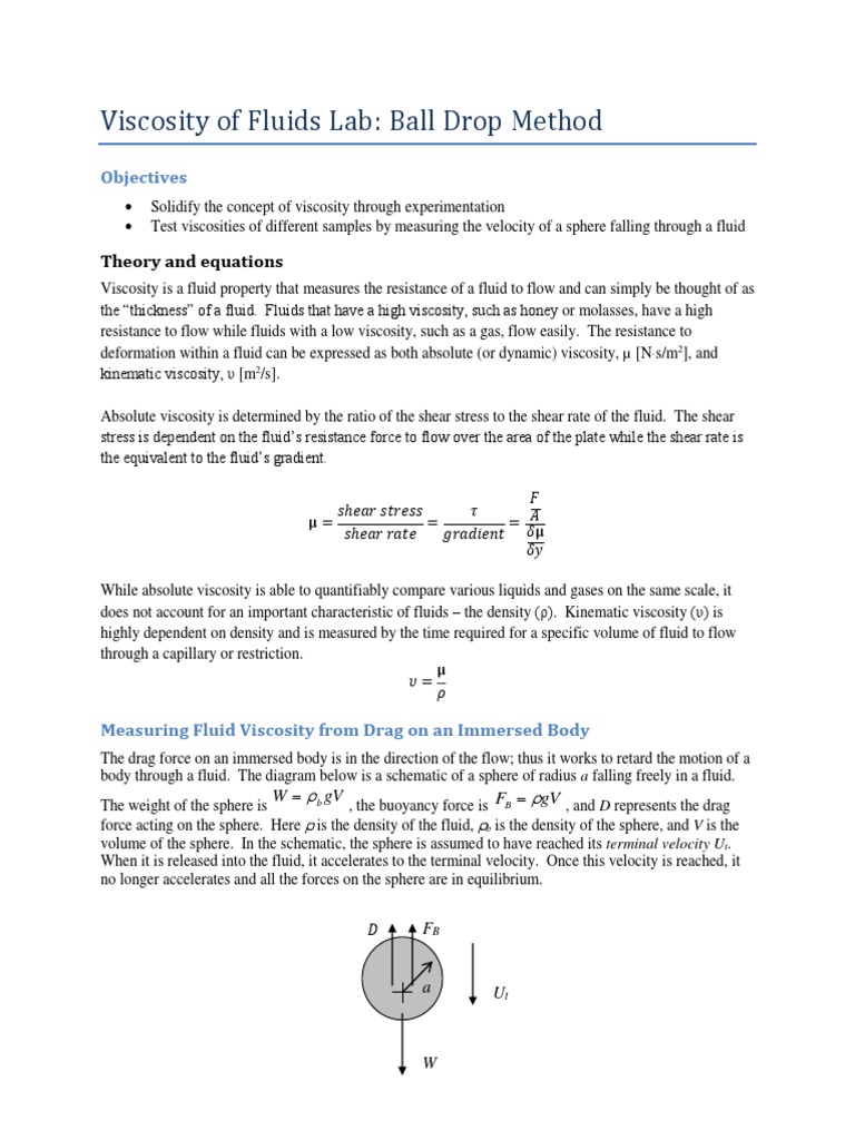 Viscosity of Fluids Lab Ball Drop Method | PDF | Viscosity | Fluid Mechanics