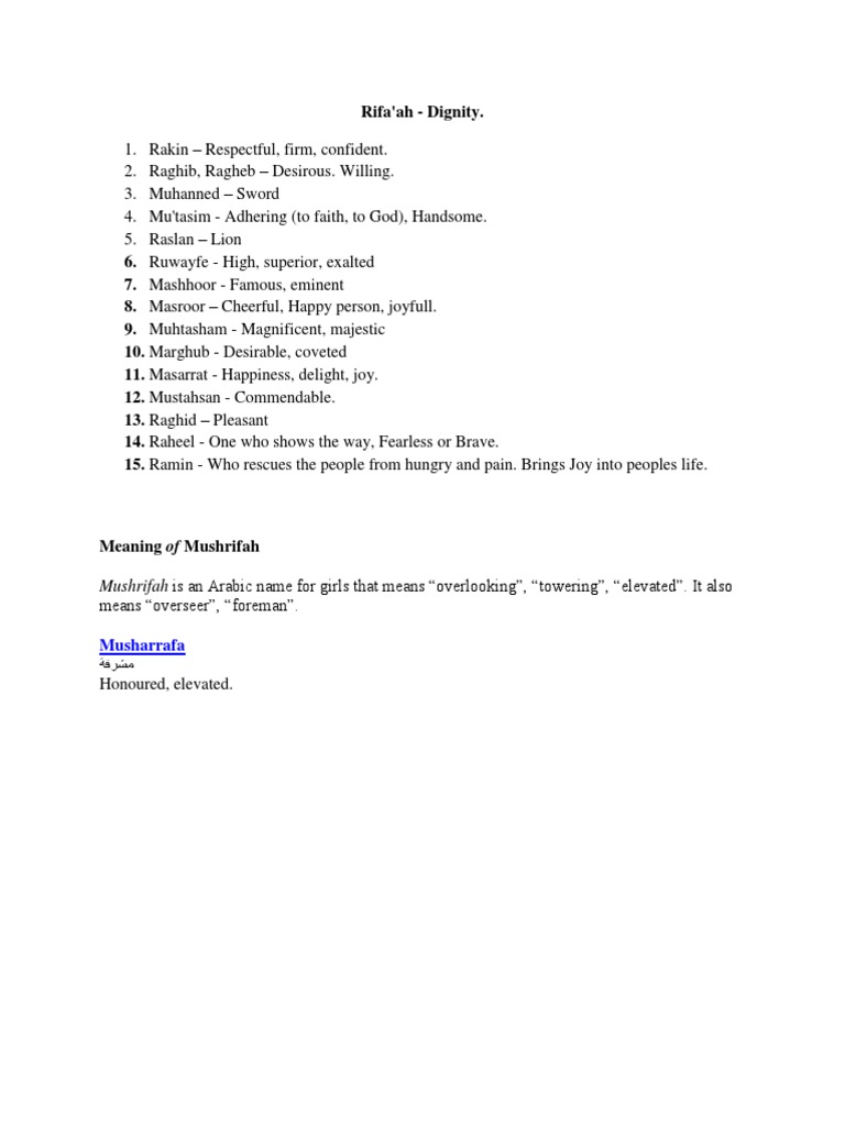 Arabic Names and Their Meanings | PDF