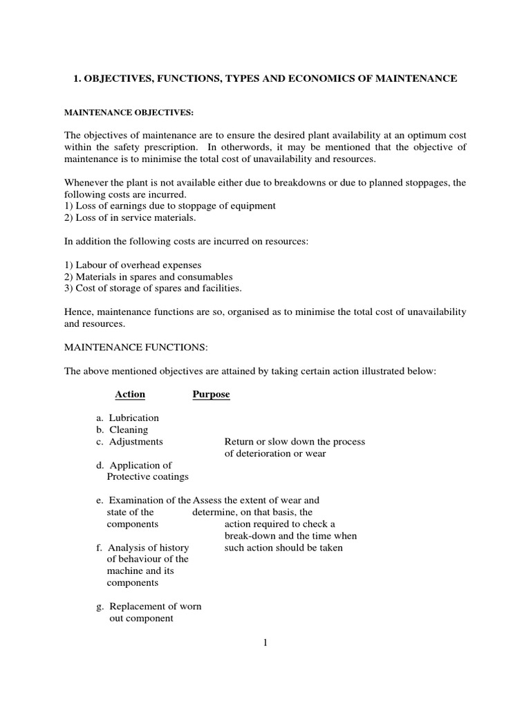 Objectives and Functions of Maintenance PDF | PDF | Economics | Business