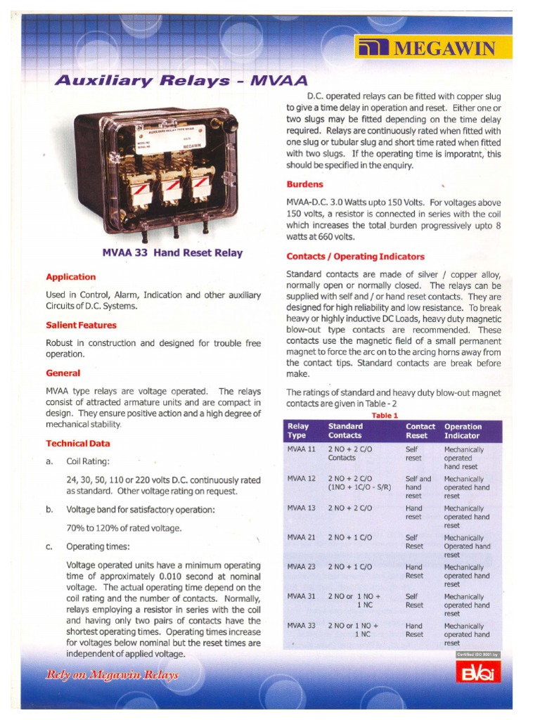 Auxiliary Relays Mvaa | PDF