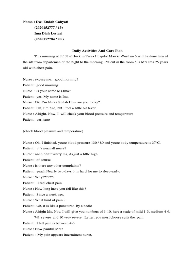 Daily Activities and Care Plan | PDF | Relaxation (Psychology) | Health ...