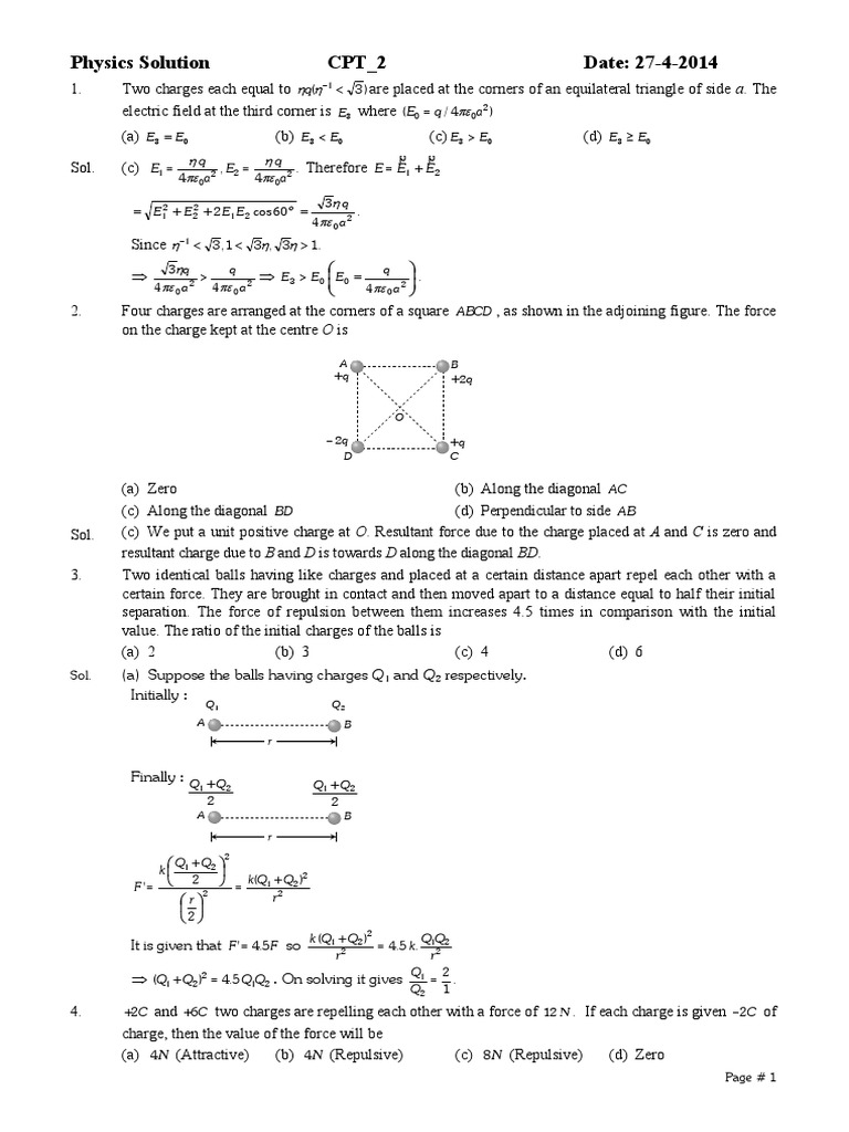 CPT - 2 - Physics Solution PDF | PDF | Electric Charge | Electrostatics