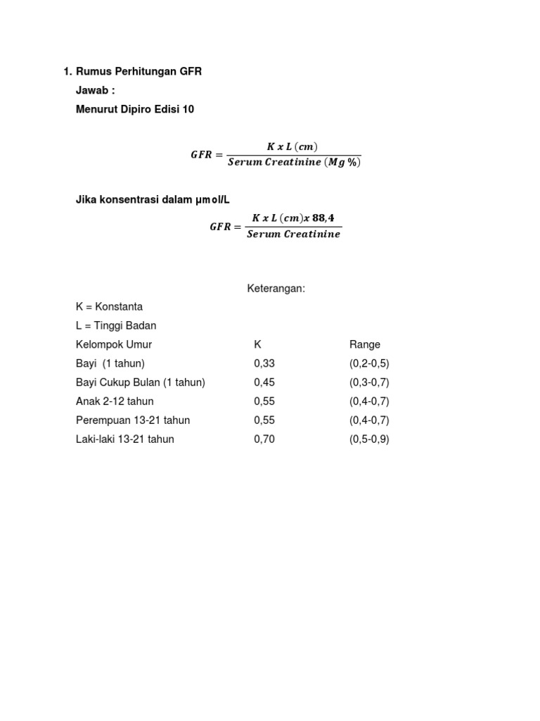 Rumus Perhitungan GFR | PDF