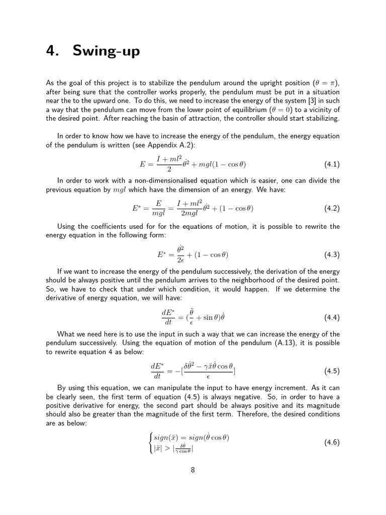 4. Swing-up: E= I + ml θ | PDF | Trigonometric Functions | Pendulum