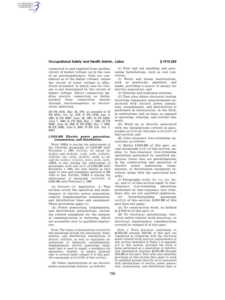 OSHA 29 CFR 1910.269 Electrical Safety Revisions | PDF ...