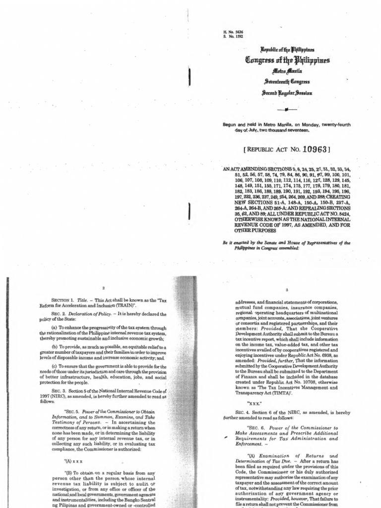RA 10963 Tax Reform For Acceleration and Inclusion | PDF | Withholding ...