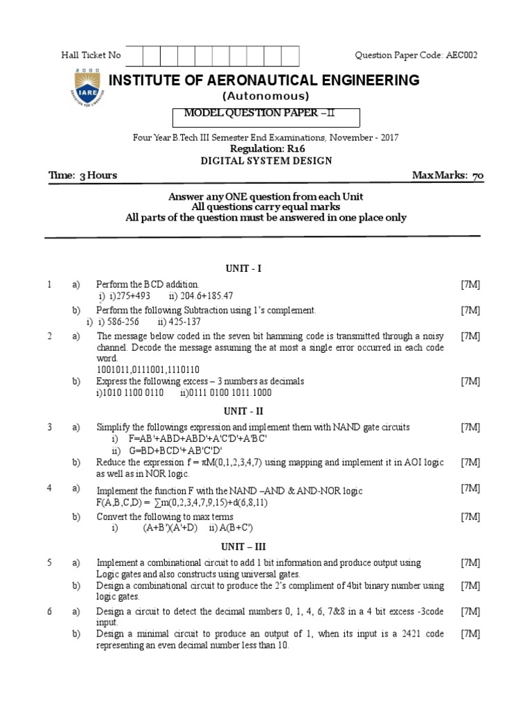 DSD Model Paper 2 | PDF | Digital Electronics | Engineering
