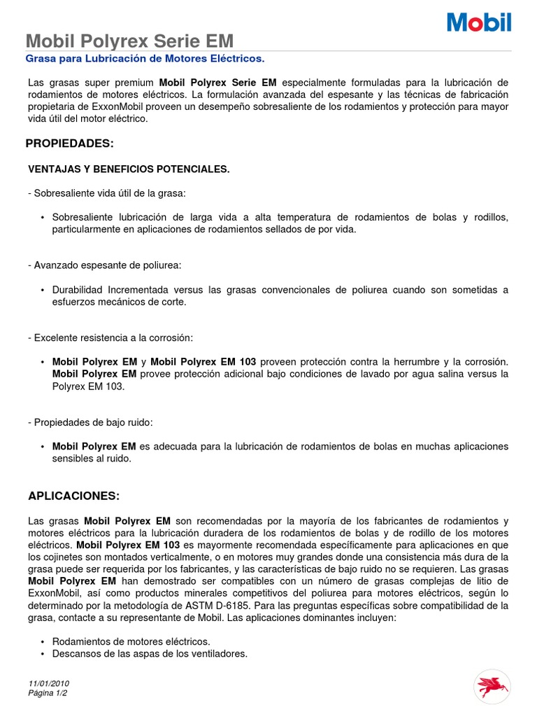 Mobil Polyrex Serie EM | PDF | Lubricante | Sustancias químicas