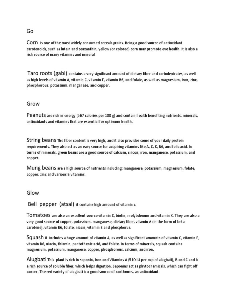 Go Grow and Glow | PDF | Vitamin | Nutrients